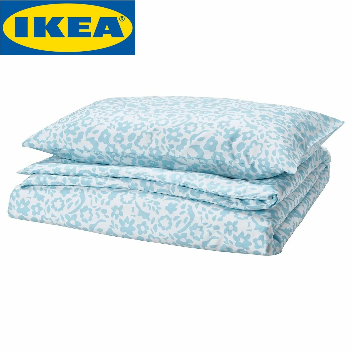 Икеа 1Пододеяльник и 2наволочка IKEA, белый/синий, 150x200/50x80 см