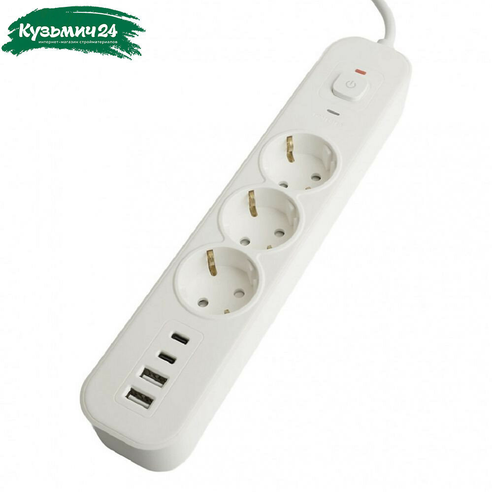 Фильтр сетевой Stekker HM21-31-02 Nova 50099, с заземлением, 3 розетки, 1.8 м, 2.9 кВт