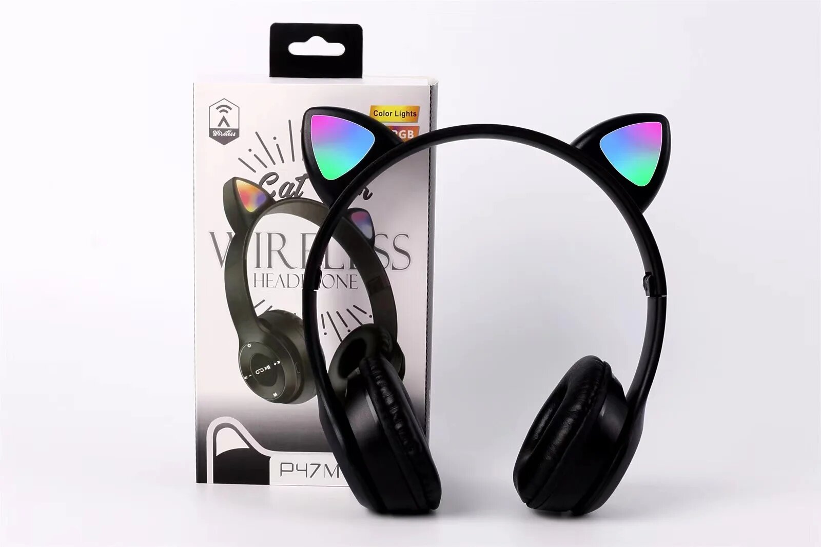 Bluetooth наушники Cat Ear кожаные спортивные черный