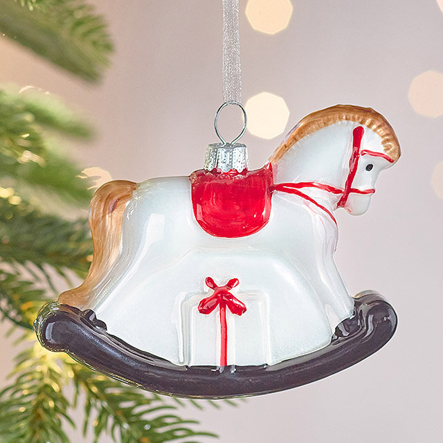 Елочная игрушка Лошадка-Качалка с подарком 10 см, стекло, Winter Deco, 5030160