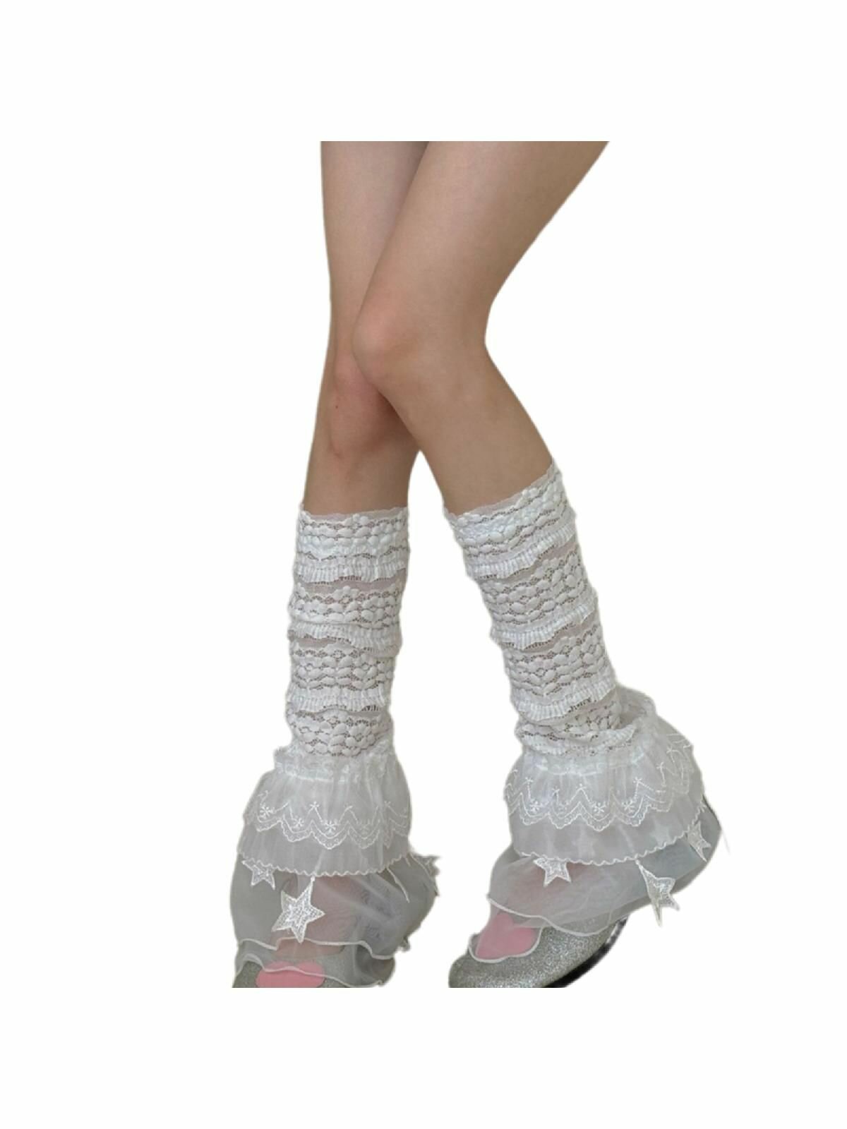 Женские кружевные гетры с рюшами