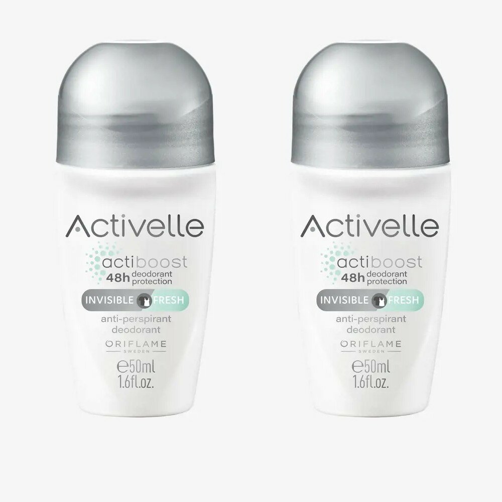 Дезодорант-антиперспирант Activelle "Invisible Fresh", шариковый, без белых следов, защита 48 часов, 2 шт по 50 мл