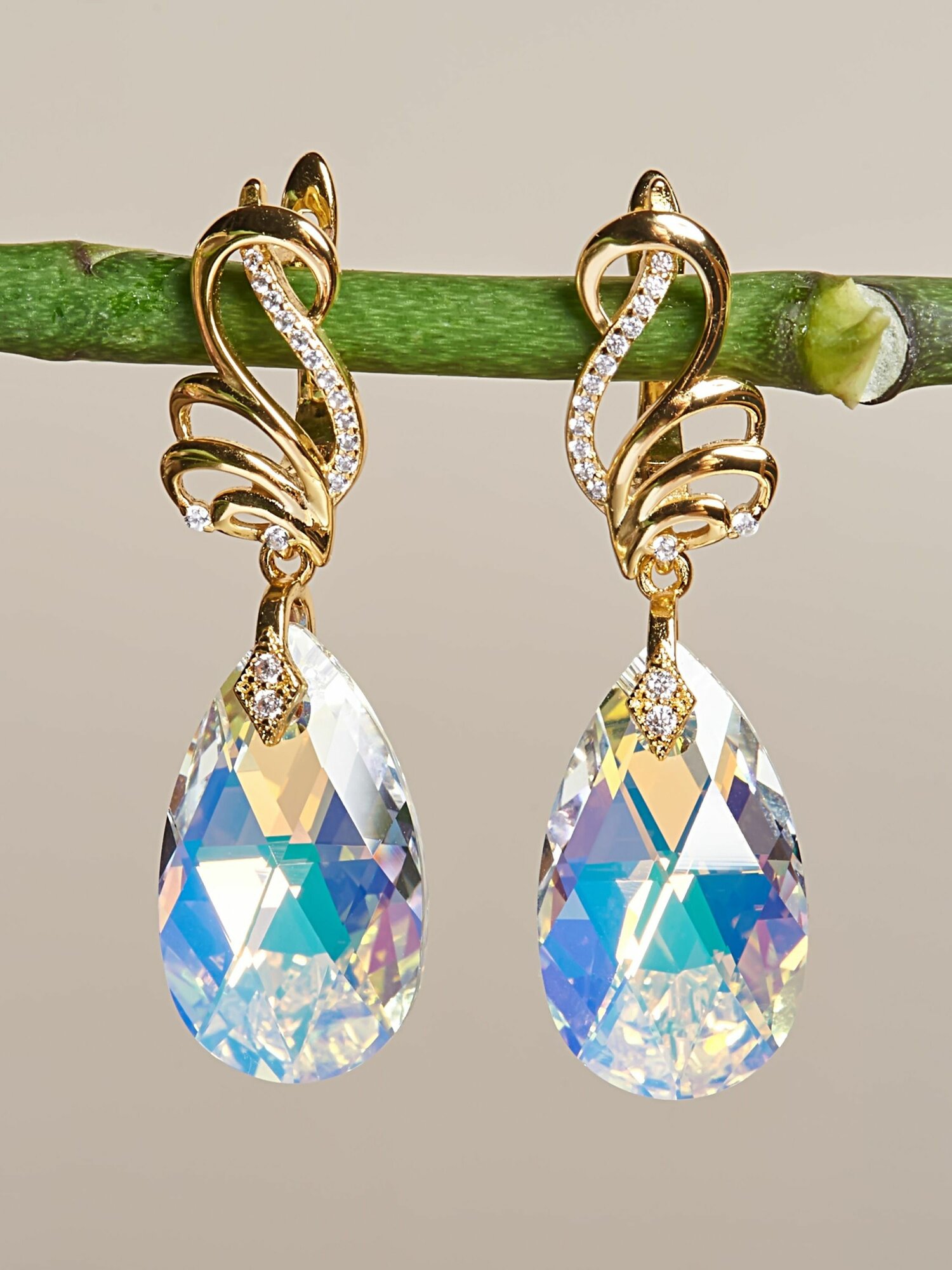 Серьги, стекло, кристалл, кристаллы Swarovski