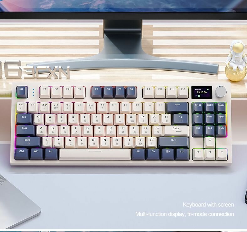 Игровая беспроводная клавиатура ATTACK SHARK K86, (GX Blue switch), Русская раскладка, бежевый/темно-синий