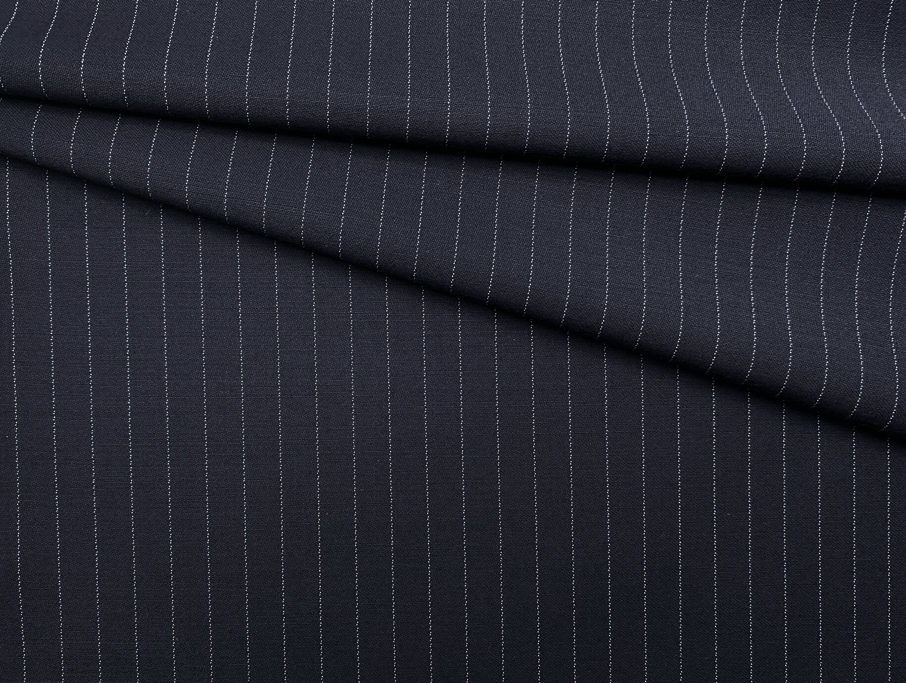 Ткань Костюмная тёмно-синего цвета в белую полоску 49480