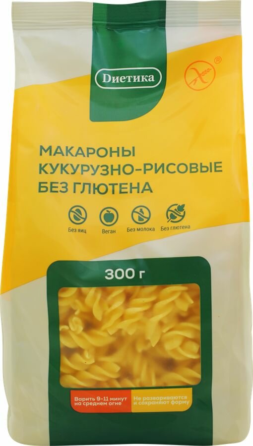 Макароны б/глютена диетика Кукурузно-рисовые спираль (Россия) 300г