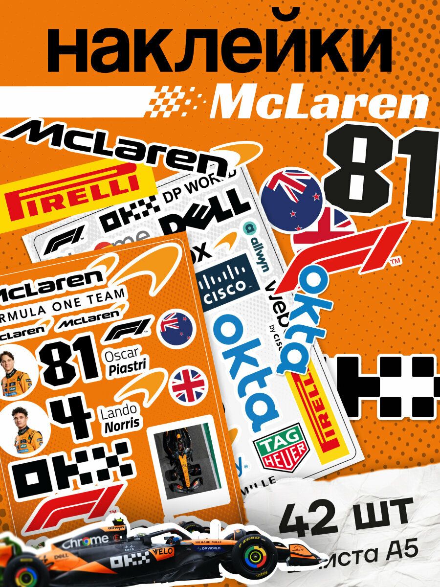 Наклейки McLaren F1 stick to stick, винил, многоразовые, 42 шт
