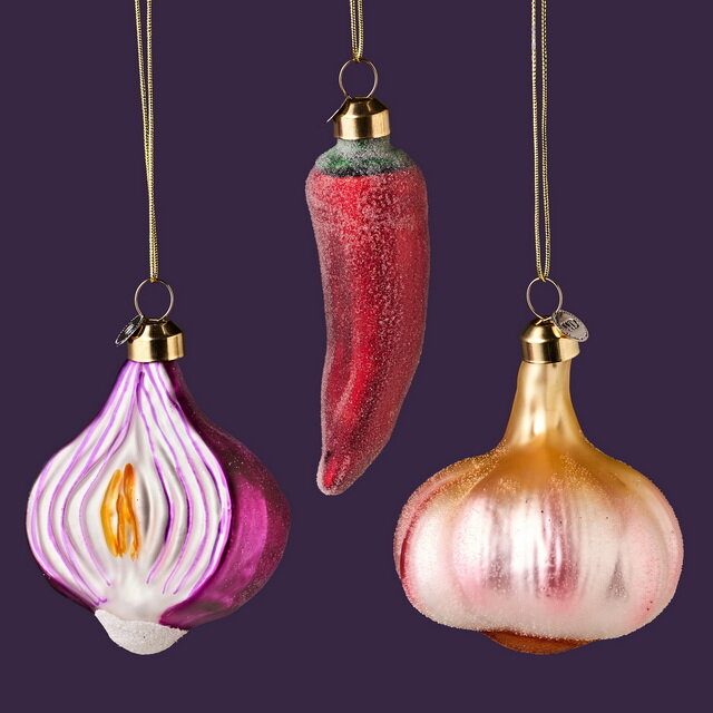 Елочные игрушки Овощное Трио - Enchanted Garden 8 см, 3 шт, стекло, Winter Deco, 1001242