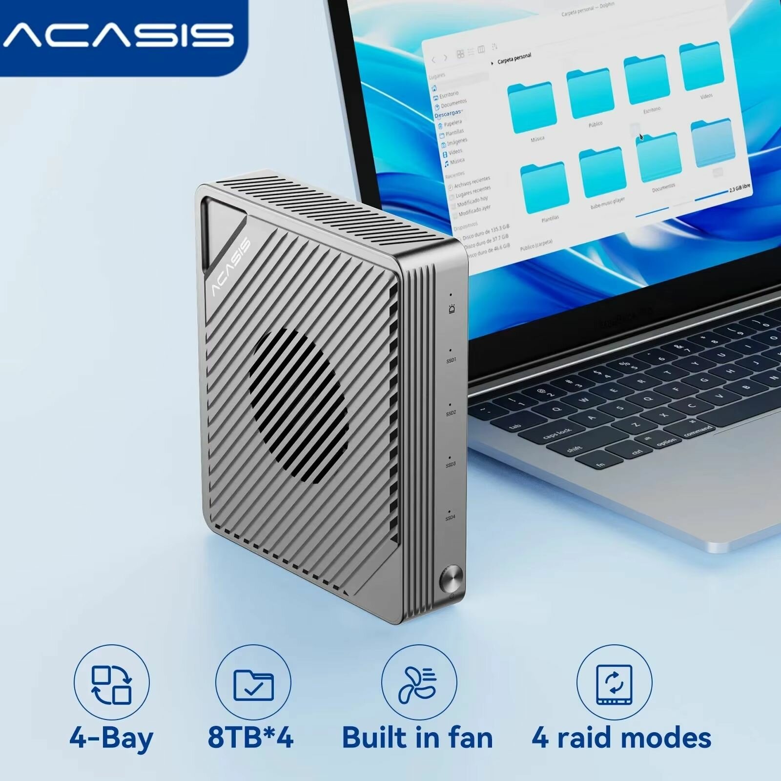 Acasis 4-дисковый SSD-накопитель Thunderbolt 4/3 40Gbps с поддержкой RAID и видеовыходом HDMI 4K/8K