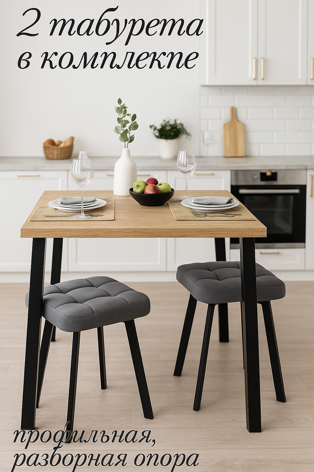 Табуреты Harmony Style "Лофт" для кухни, мягкие, антивандальные, квадратные, разборные 2 шт