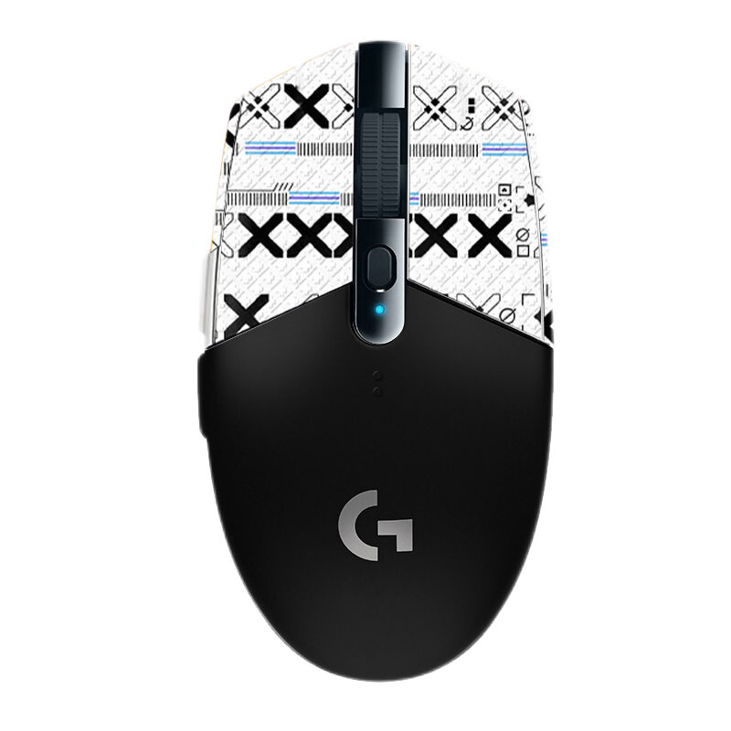 Мышь Logitech G304 Black & White Print, полузакрытая, антискользящие наклейки