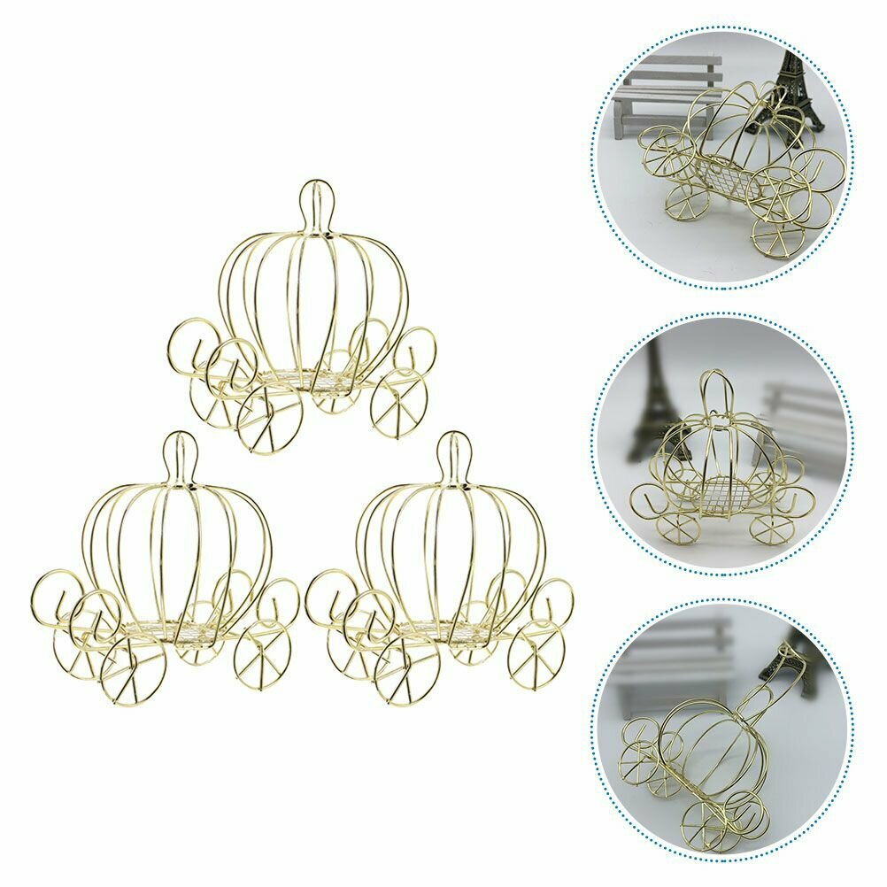 Набор из 3 золотых железных коробок для сладостей в форме тыквенной кареты для хранения