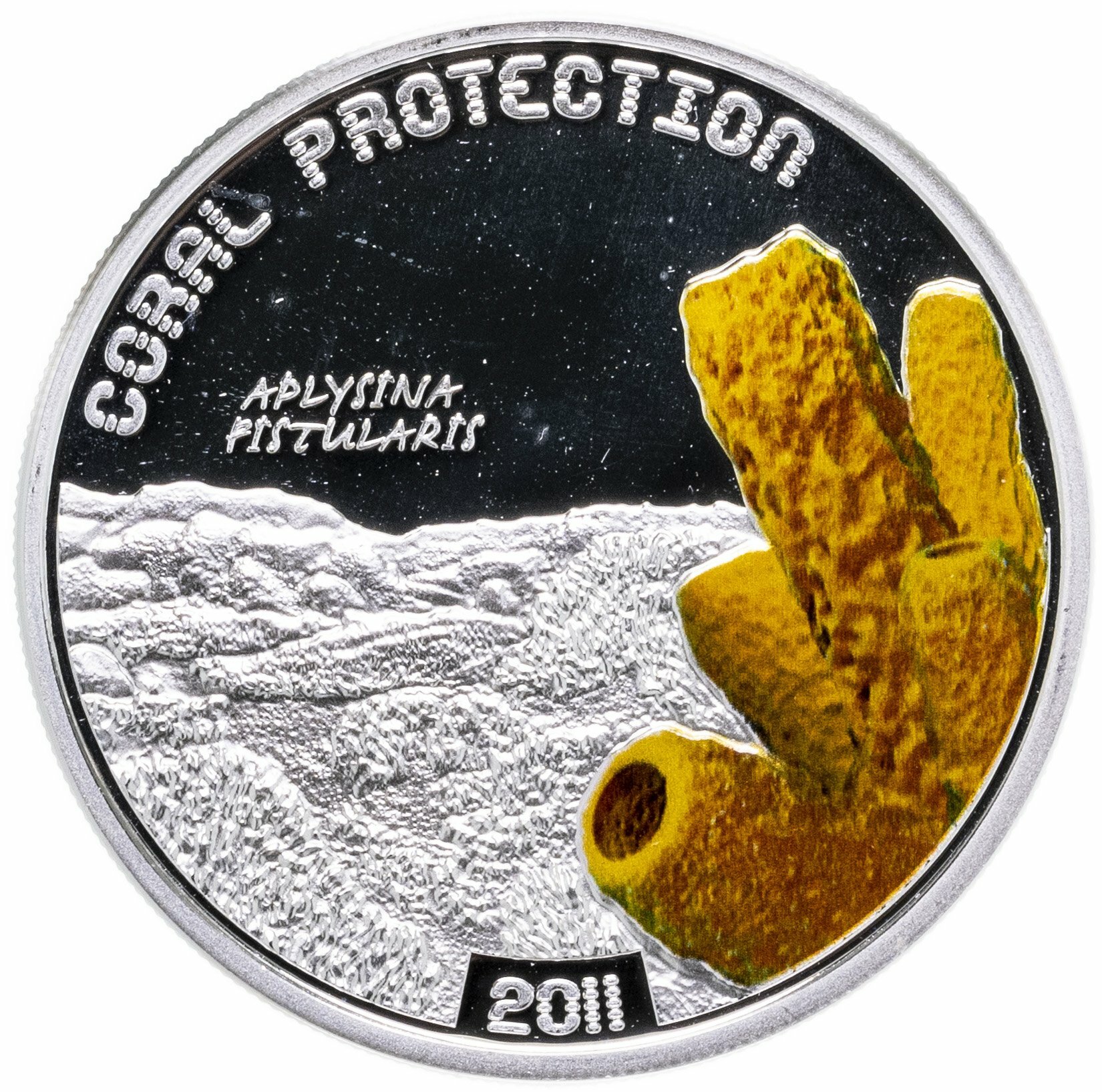 Тувалу 1 доллар 2011 "Коралл желтая трубчатая губка" в футляре, с сертификатом, Серебро 925, в сохранности Proof