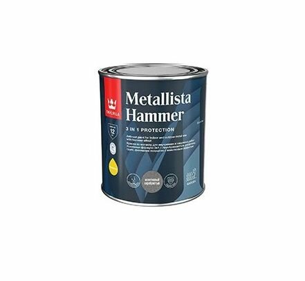 Краска по ржавчине Tikkurila METALLISTA HAMMER, 3в1, молотковая, серебристая, 0.8 л