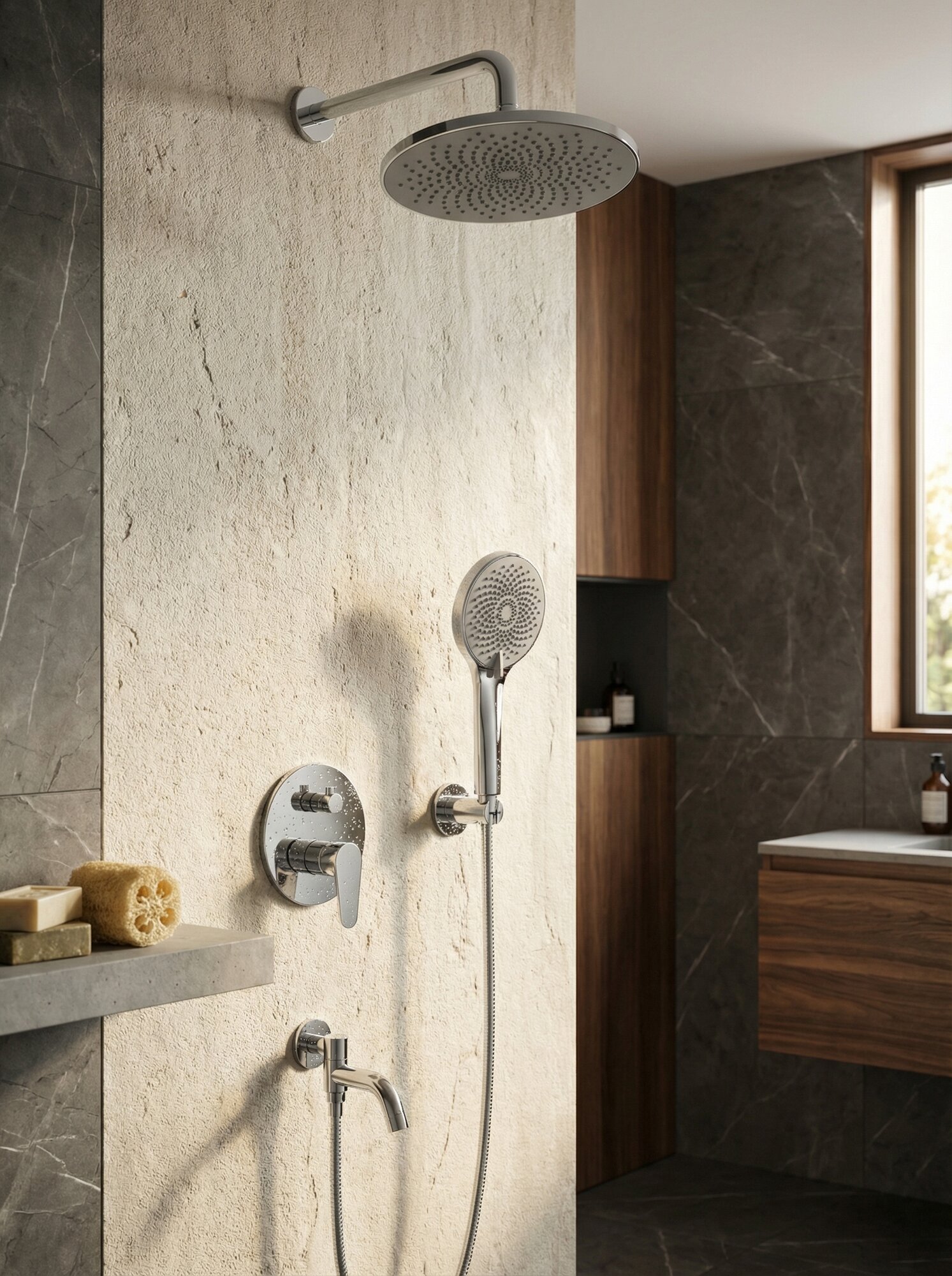 Душевая система скрытого монтажа 7 в 1 ESKO 7in1Doha, хром. Душевой комплект встраиваемый