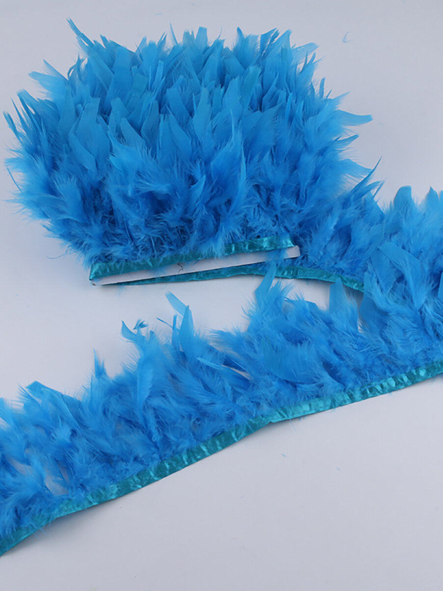 Тесьма из перьев марабу на атласной ленте 1 м — пышная декоративная отделка для платьев, сумок, интерьера и декора