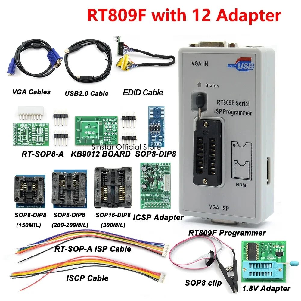 Новейший оригинальный программатор ISP RT809F / USB-программатор RT809 с with 12 adapters