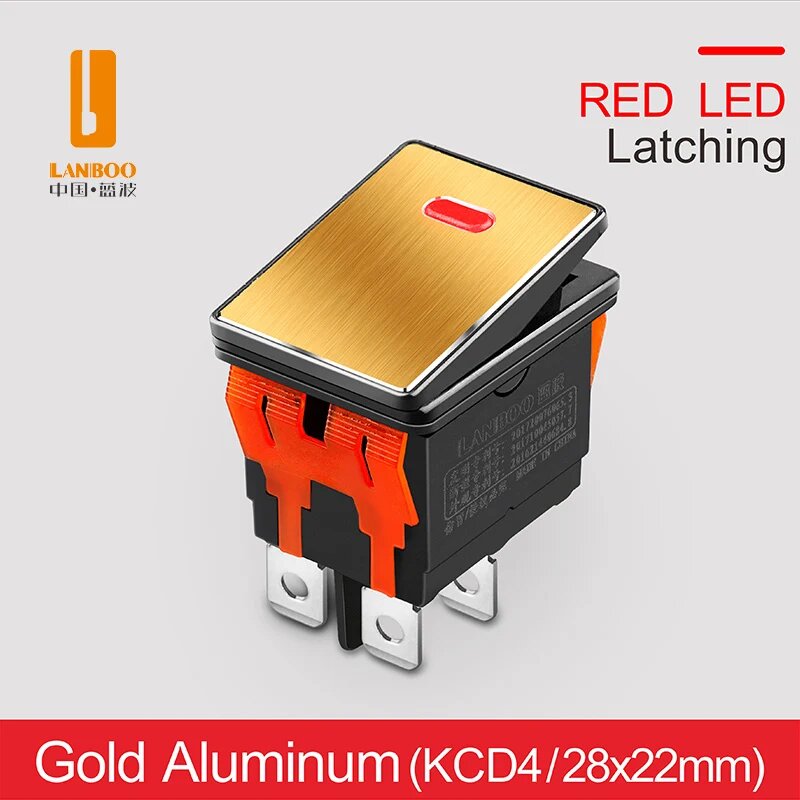 Металлический квадратный водонепроницаемый кнопочный переключатель LANBOO KCD4 KCD3 высокого качества 20 А 16 А, кнопка 2no2nc со светодиодом 12 В 24 В 220 В