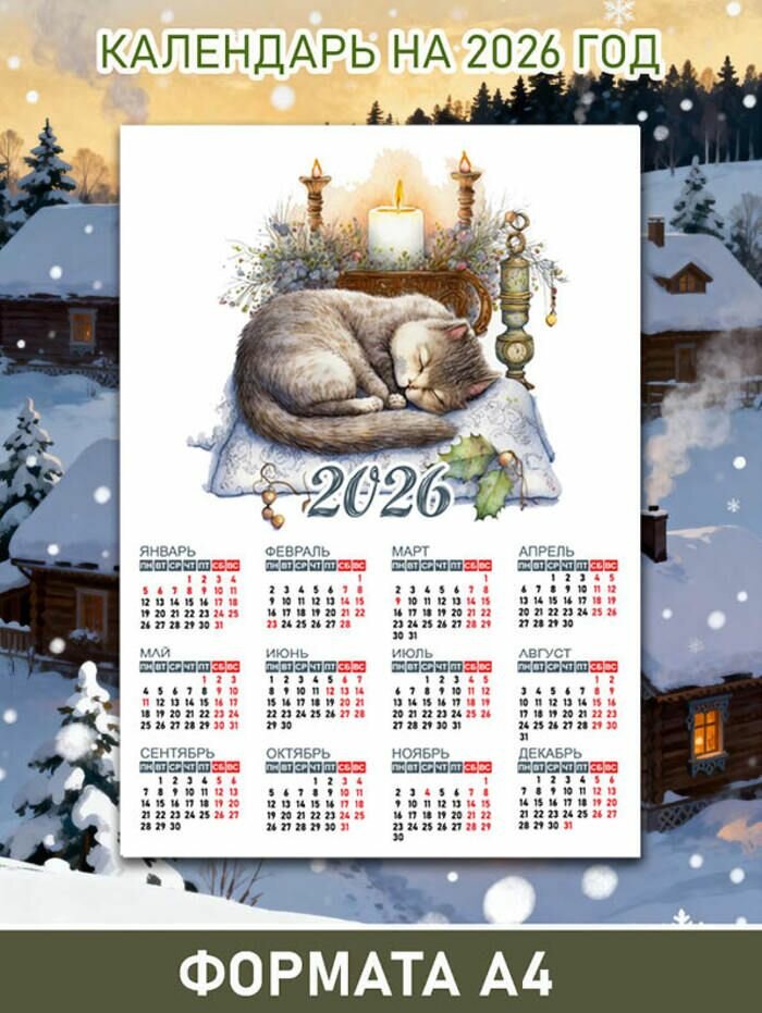 Настенный календарь на 2026 год формата А4