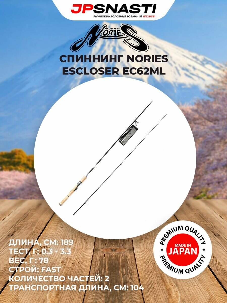 Ультралайт спиннинг для форели Nories Escloser EC62ML, 188.5 см, 0.3-3.3 гр / Японский форелевый спиннинг