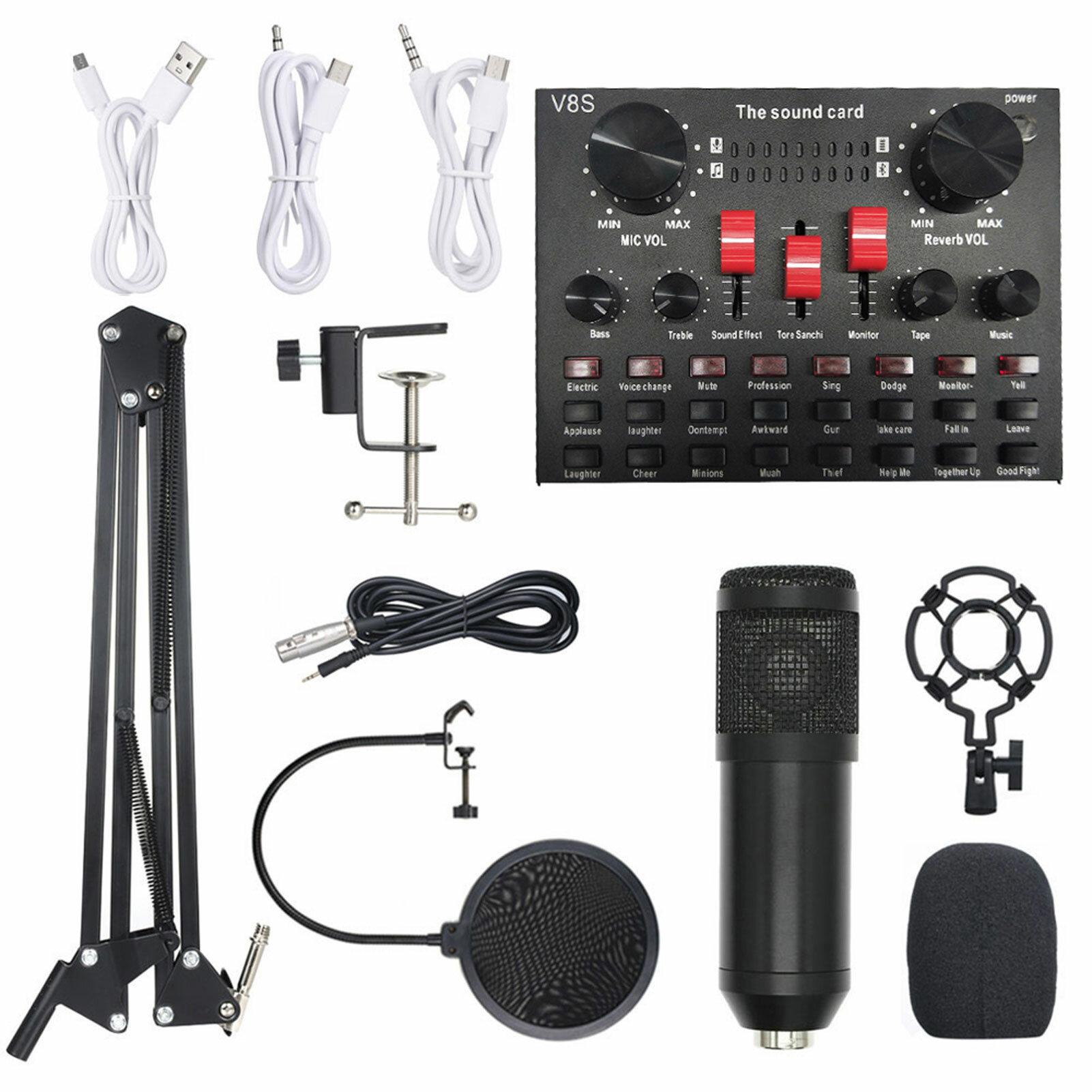 Мультифункциональная звуковая карта для записи Live Sound Card набор микрофона BM800 аудиоэкранирующие устройства (Черный), черно-золотой, черно-серебристый, белый-серебристый, золотой, серебристый, красный-серебристый, синий-серебристый,