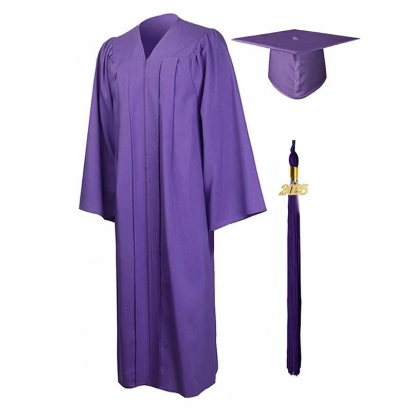 Костюм выпускника 2025 с мантией, шапочкой и кисточкой, Фиолетовый - XXXL