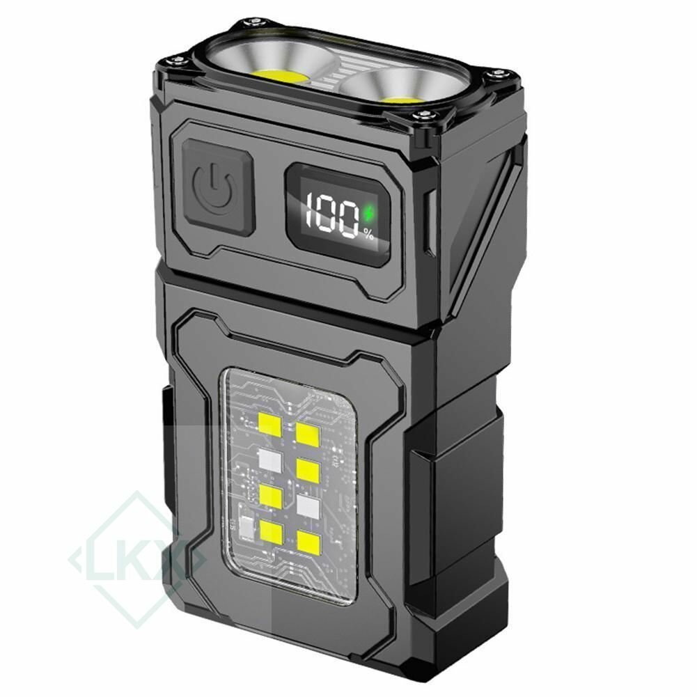 Светодиодный фонарик с индикатором заряда батареи/С боковым светом COB и зажимом для ручки/Подходит для наружных работ и т. п.