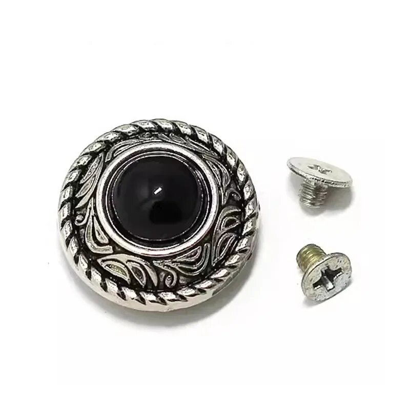 Антикварные бирюзовые кончо из металла 5 шт. 12 мм, Silver Black