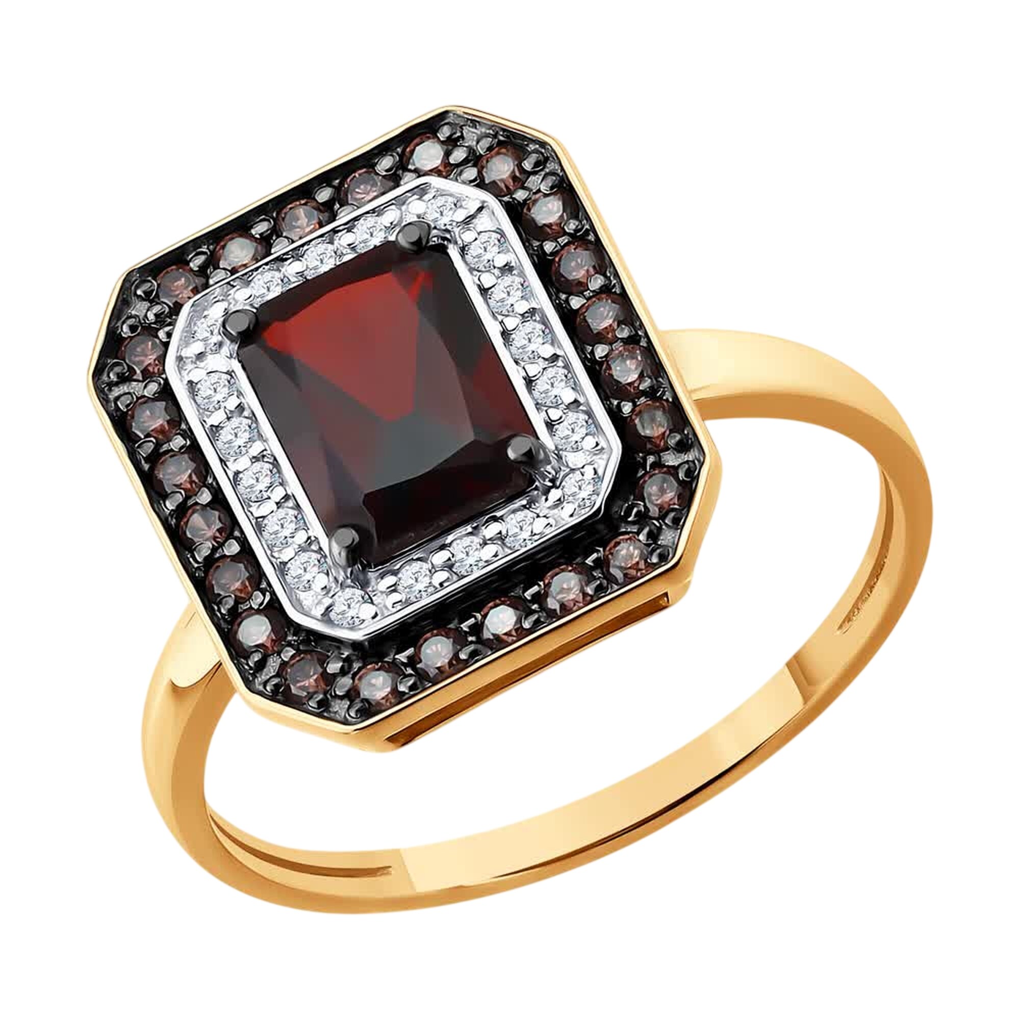 Кольцо, красное золото, 585 проба, фианит, гранат