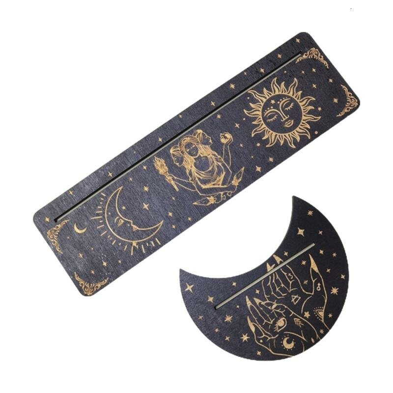 Деревянная подставка для карт таро формы луны, Черный - 4