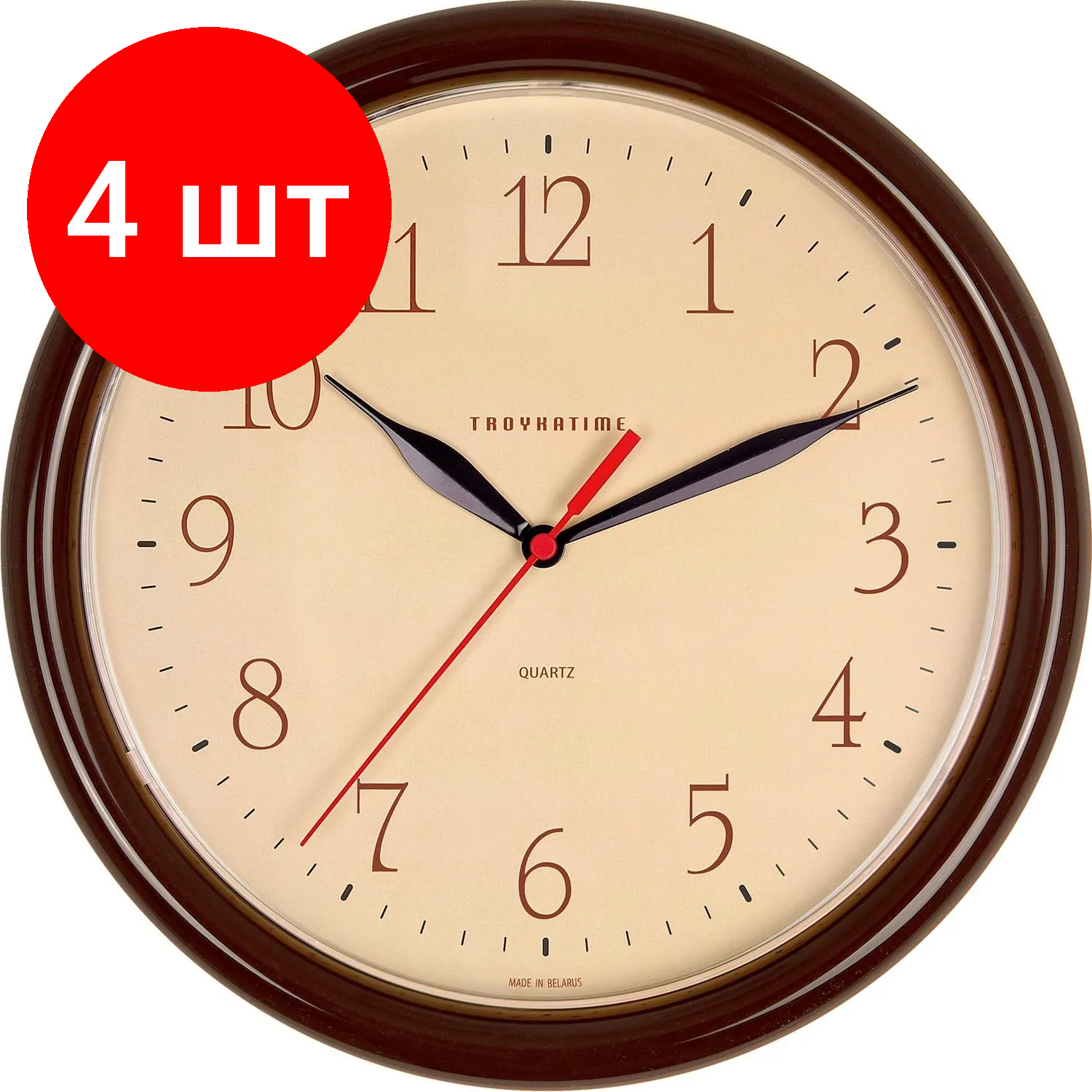 Комплект 4 штук, Часы настенные Troyka 21234287 круг, d245мм, плав. ход, пластик