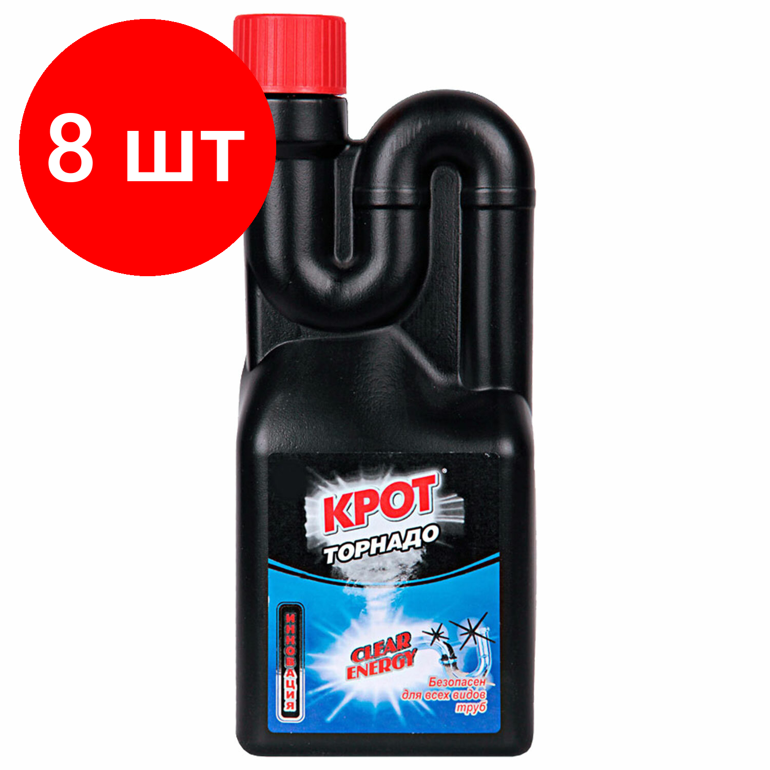 Комплект 8 шт, Средство для прочистки канализационных труб 500г крот "Торнадо", гель, 4000039
