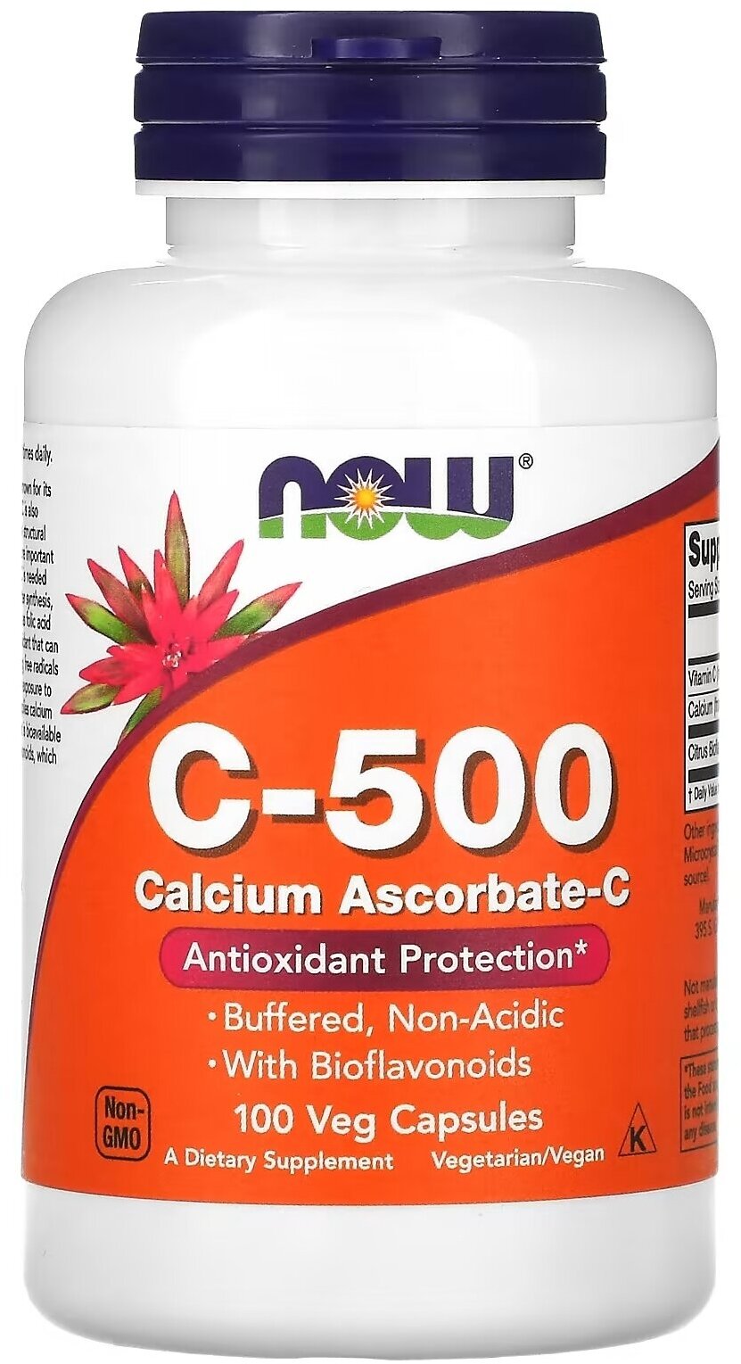 NOW Foods, C-500, Calcium Ascorbate-C, 100 Veg Capsules.(аскорбат кальция-C)
