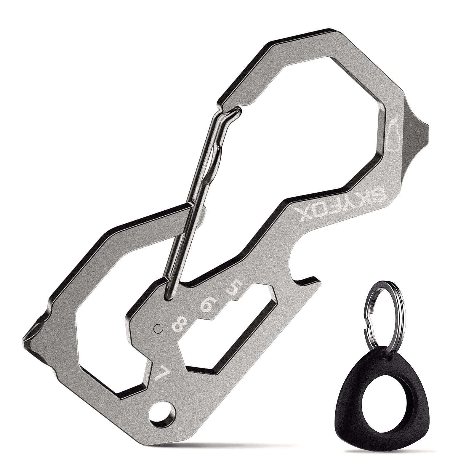 SkyFox 11-in-1 Multitool Carabiner Keychain с AirTag Case, 420 Stainless Steel, вес 28 г/0.98 ounce, размер 6.5 x 3 x 0.3cm/2.55 x 1.18 x 0.11 inches, в комплект входят Multitool Keychain X 1, Airtag Case X 1, для туризма, кемпинга, путешествий, с