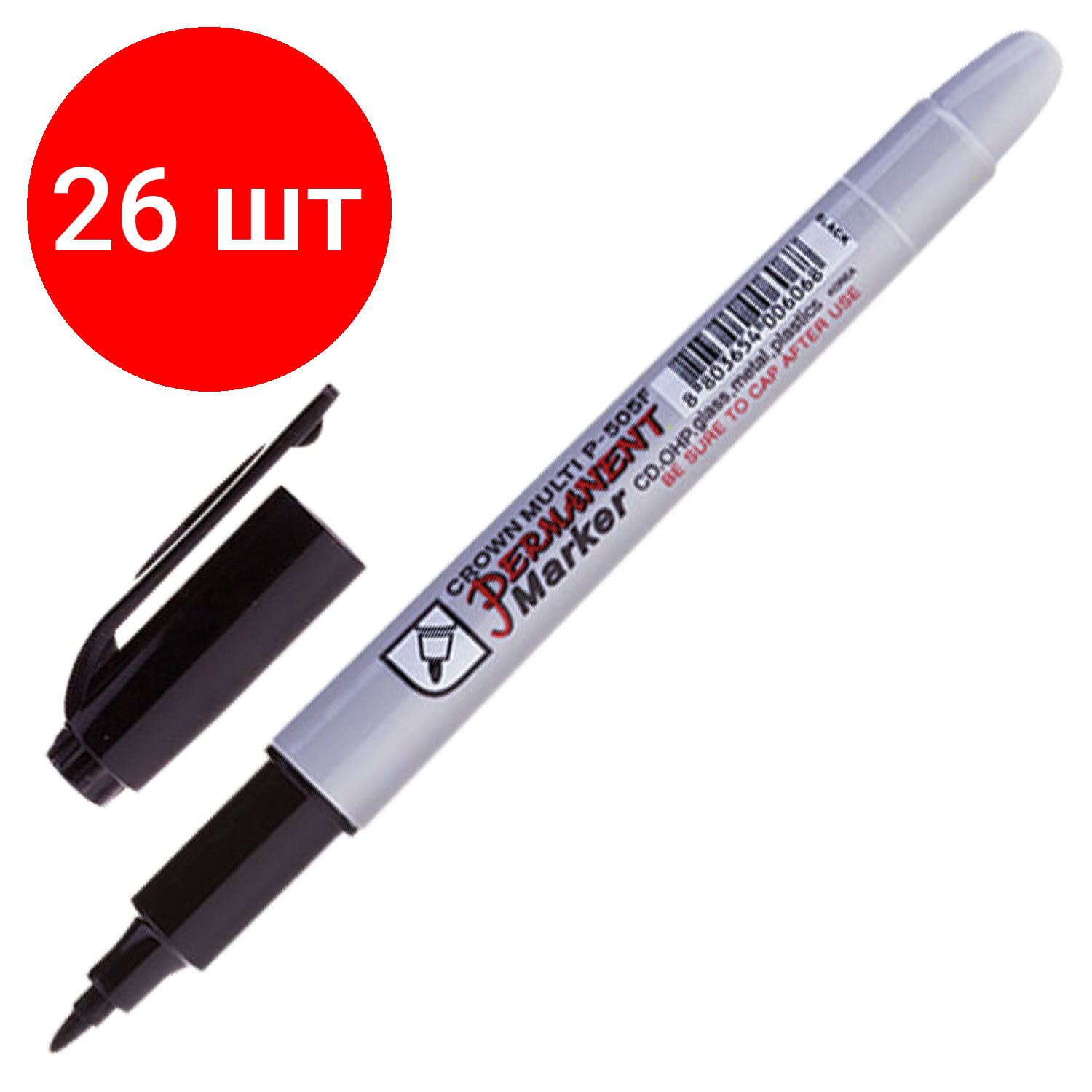 Комплект 26 шт, Маркер перманентный (нестираемый) CROWN "Multi Marker Super Slim", черный, тонкий, 1 мм, P-505F