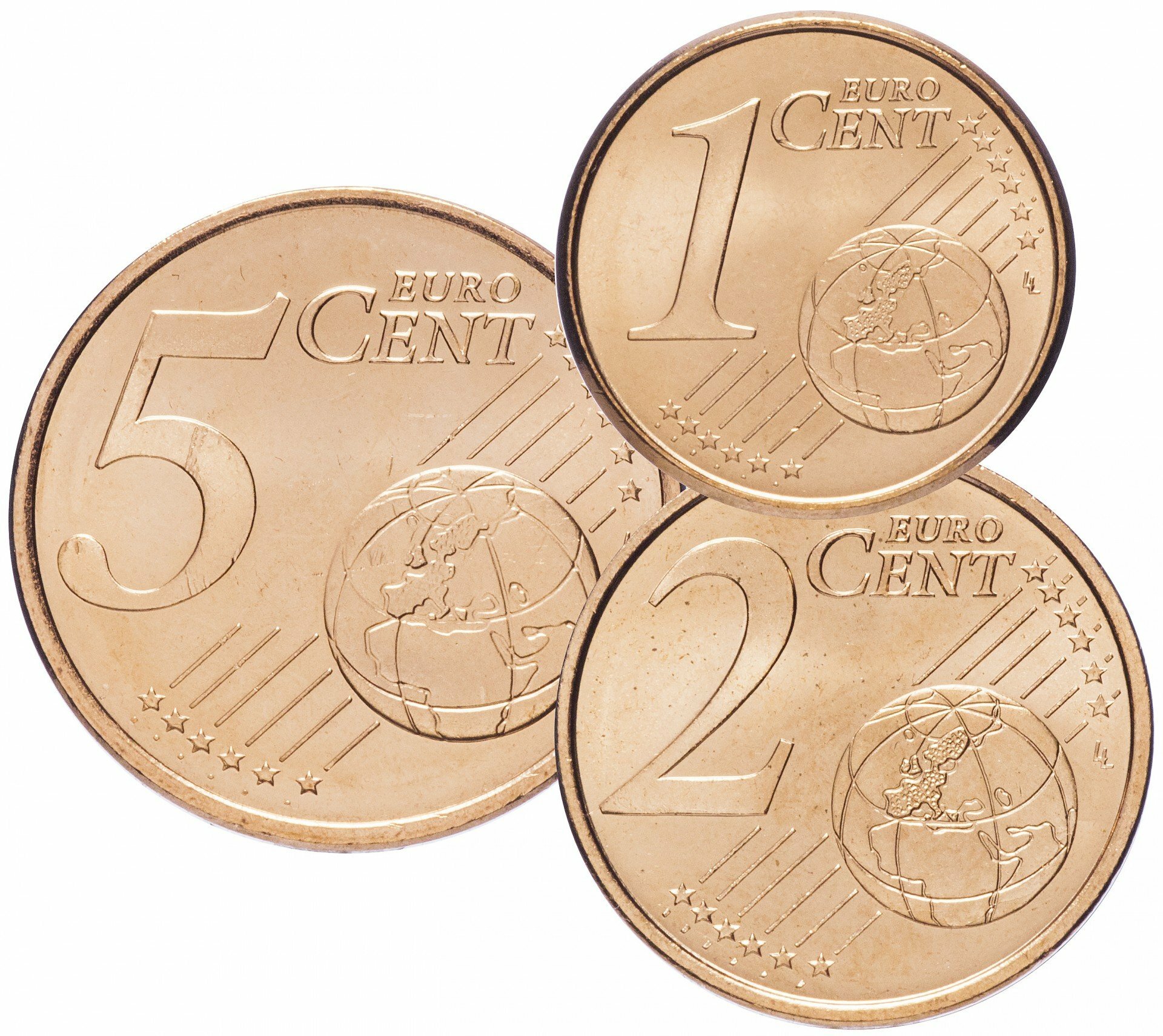 Испания набор монет от 1 до 5 евроцентов 2010-2019 3 штуки, , Сталь, в сохранности UNC