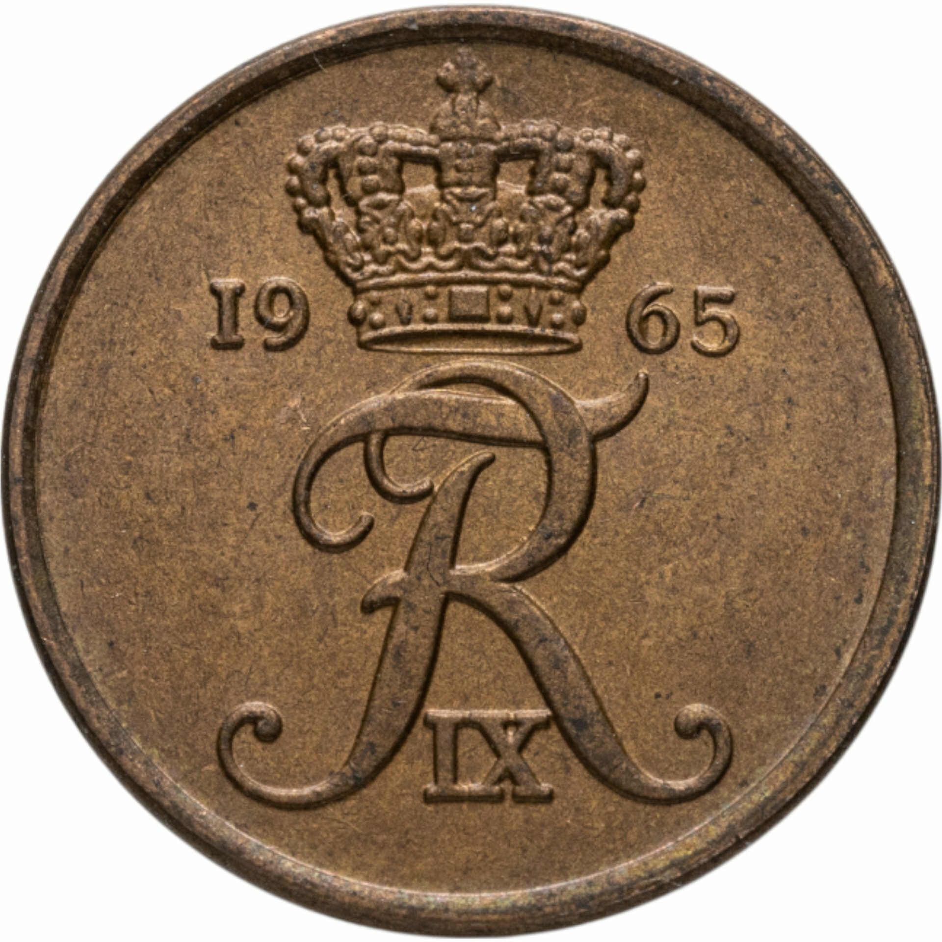 Дания 2 эре ore 1965 Бронза /коричневый цвет/, в сохранности XF