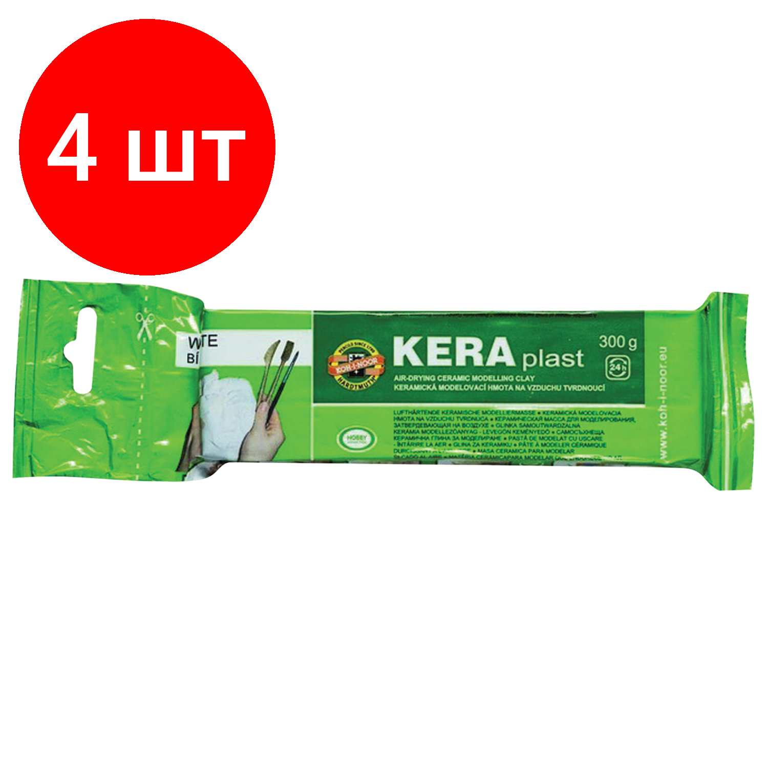 Комплект 4 шт, Паста (масса) для моделирования и лепки керамическая KOH-I-NOOR, отвердевающая, 300 г, белая, 013170800000RU