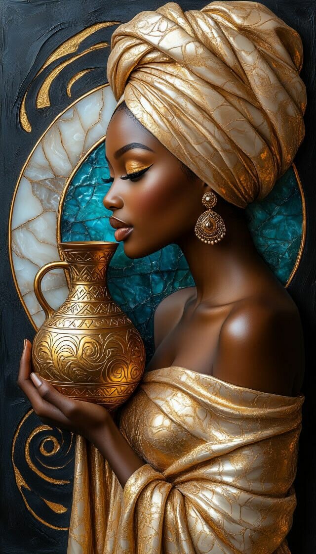 Алмазная живопись"Африканские женщины держат золотые украшения", 5D, круглая, 40x50 см. Производитель: Brose Art.