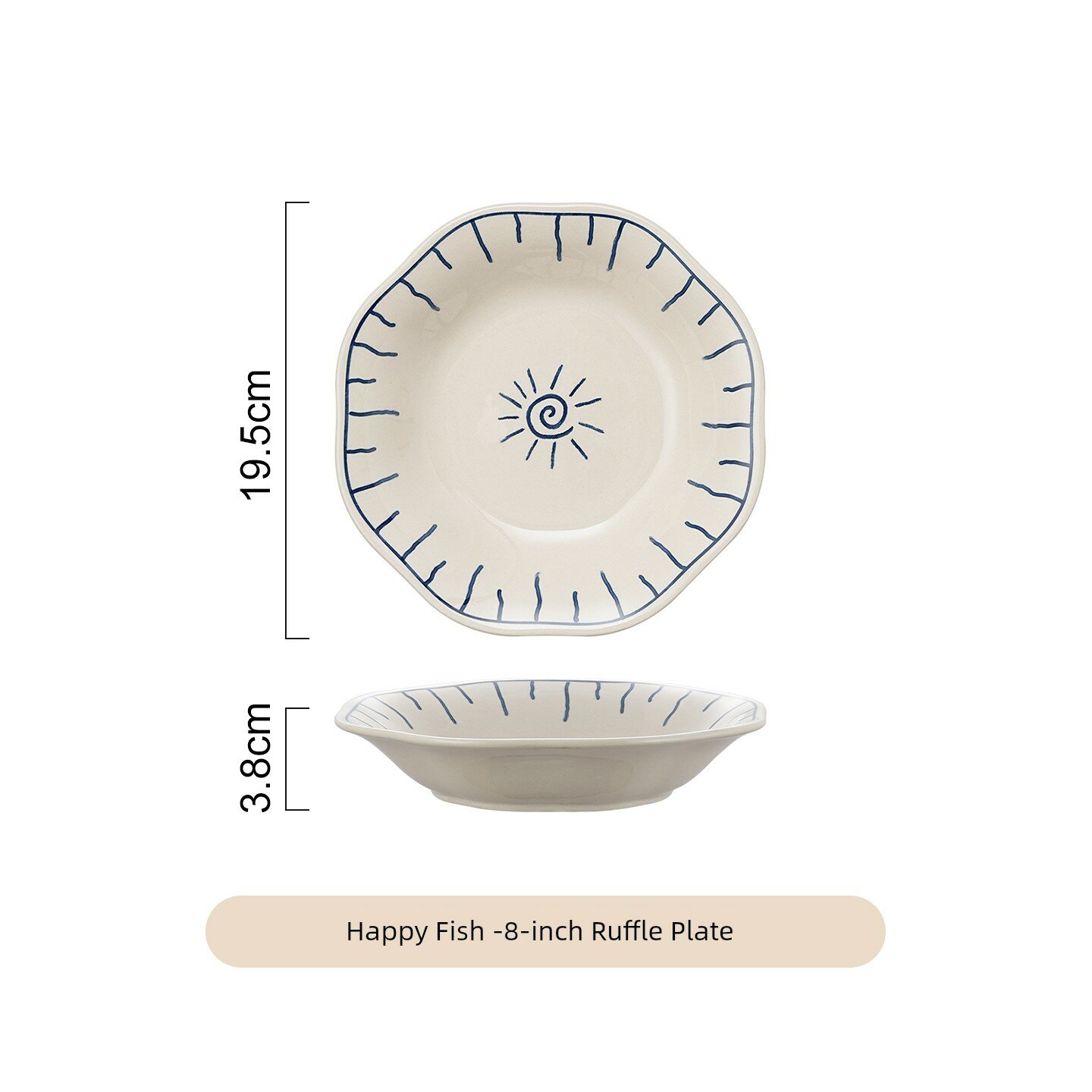 Тарелка Happy Fish с лотосовым краем из керамики, 8 дюймов, премиальная посуда для дома