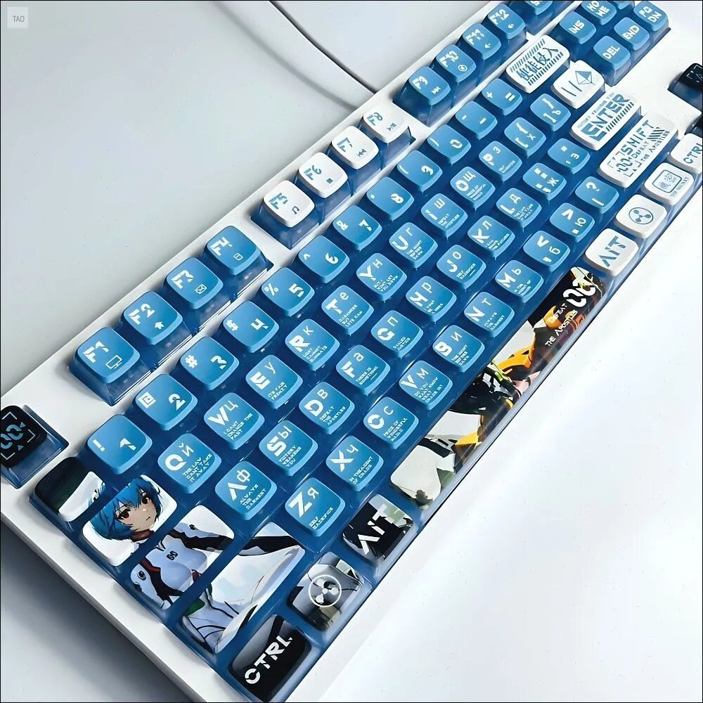 Кейкапы для механической клавиатуры, Рей Аянами, PBT клавиши, Голубой