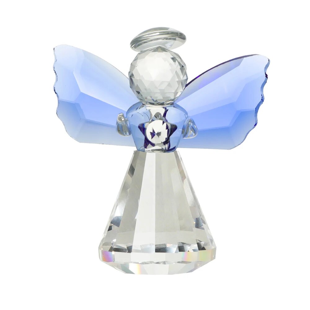 Хрустальная фигурка ангела-хранителя, коллекционное пресс-папье, стекло, синие крылья, орнамент ангела, статуя, свадебный подарок