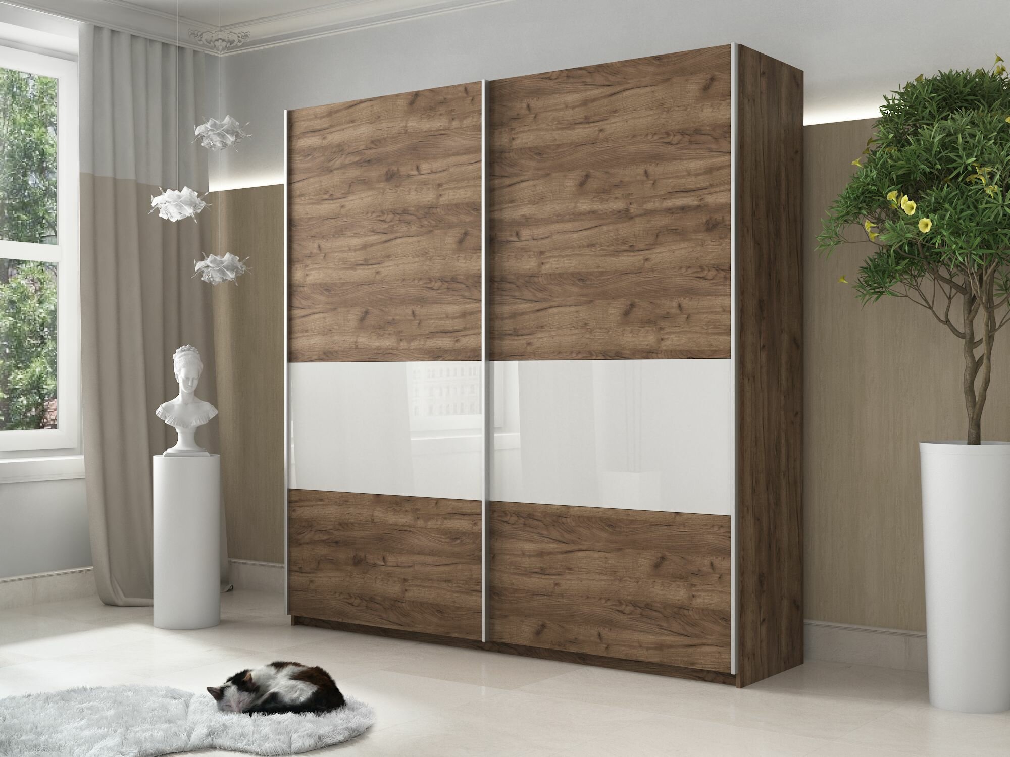 Шкаф-купе Широкий Билли С3 2-х дверный, (ДСП/Стекло бел.) 220х57х230 см. Крафт табачный