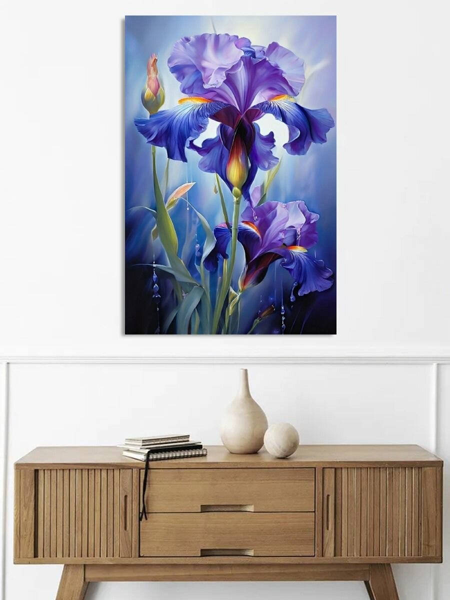 Декоративная картина на канве с фиолетовыми ирисами Картина на холсте без рамы 40 х 60CM