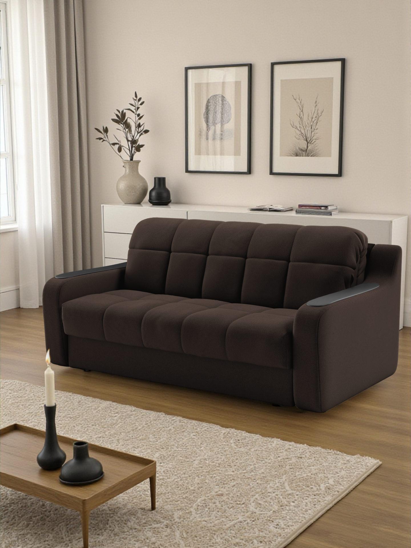 Диван Глория Лайт Velutto 24 NOW 154x105x88 см, коричневый Велютто, аккордеон Фиеста