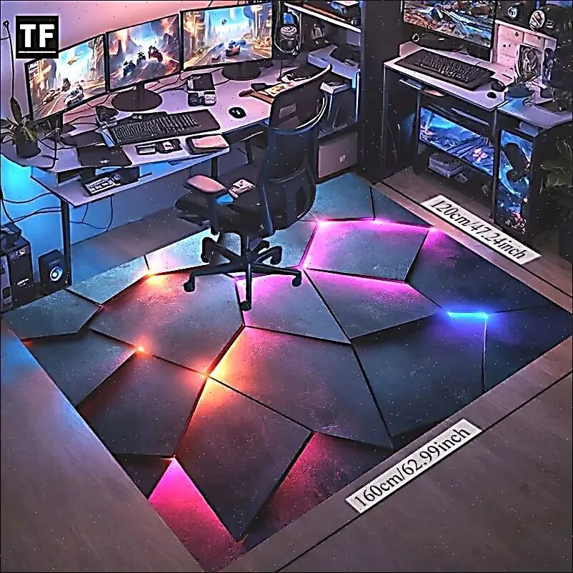Ковер дорожка 160x120 см для геймерской комнаты с геометрическим рисунком и подсветкой