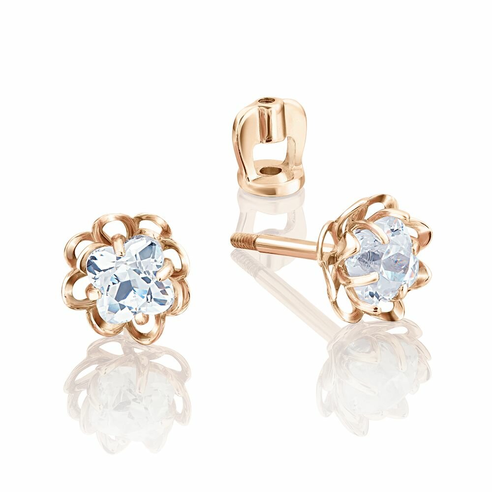 Серьги пусеты PLATINA, красное золото, 585 проба, фианит