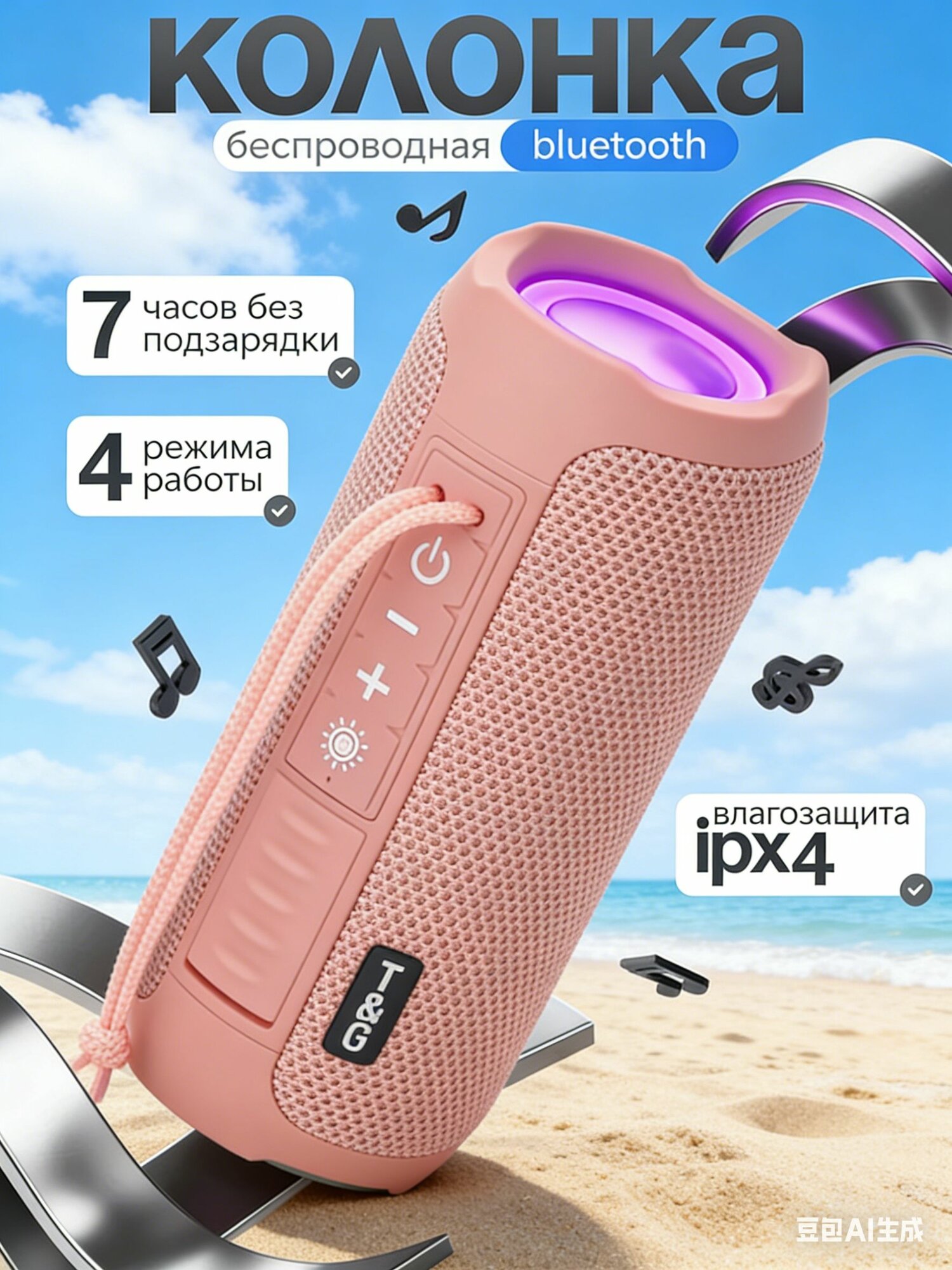 Нежный розовый! TG227 10W BT5.3! Мощный звук 75дБ! Для яркой жизни!