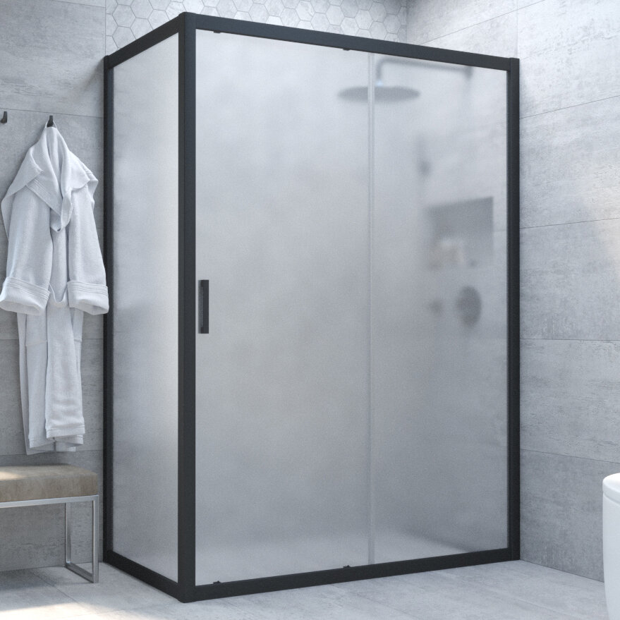 Душевой уголок Vegas Glass ZP+ZPV Novo 140*100 02М 10 профиль черный матовый, стекло сатин