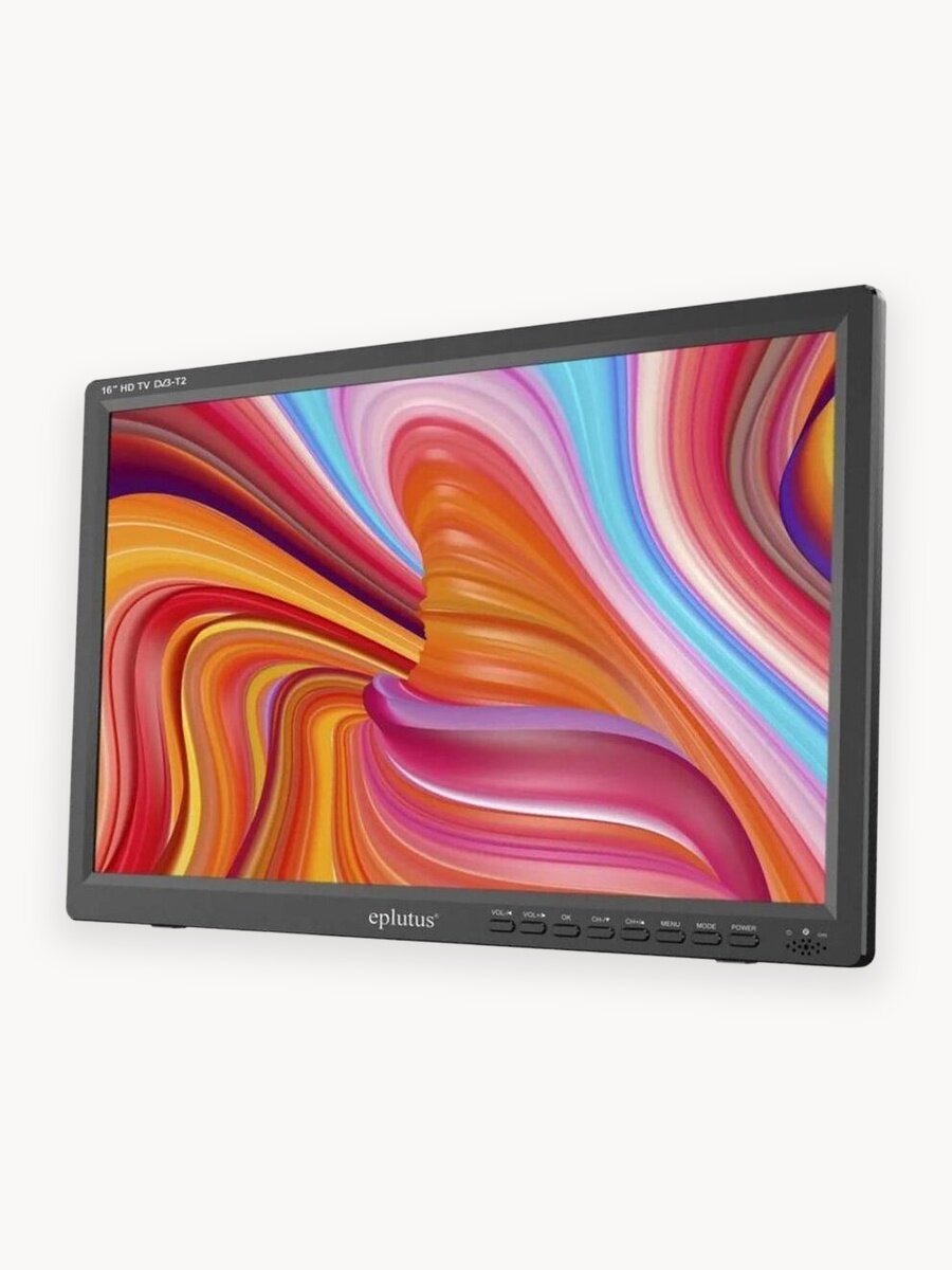 Портативный телевизор Eplutus 165Т (TFT) (M60825PO) 16 дюймов и с аккумулятором 1800 мАч DVB-T2 - цифровой ЖК-телевизор с экраном 16 дюймов (40,6см)